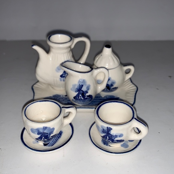 Toys | Vintage Tea Set Delft Blue Miniature Teapot Tray Jug Sugar Two ...
